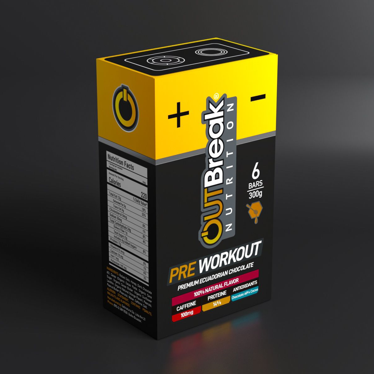 Outbreak natural chocolate pre-workout bar 50g - 6 units (300g ...