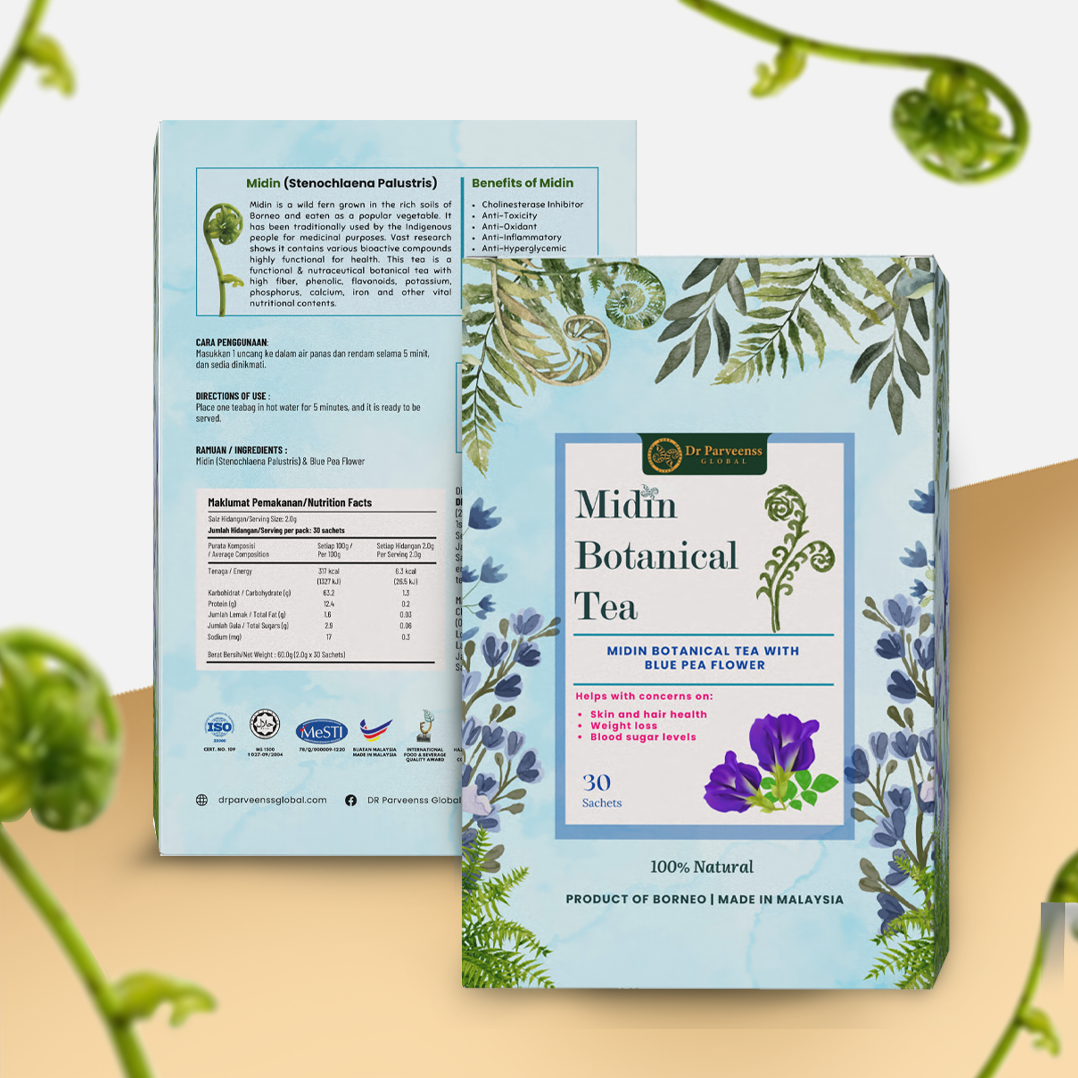 MIDIN BOTANICAL TEA WITH BLUE PEA FLOWER (30 sachets) – Arabian Organics