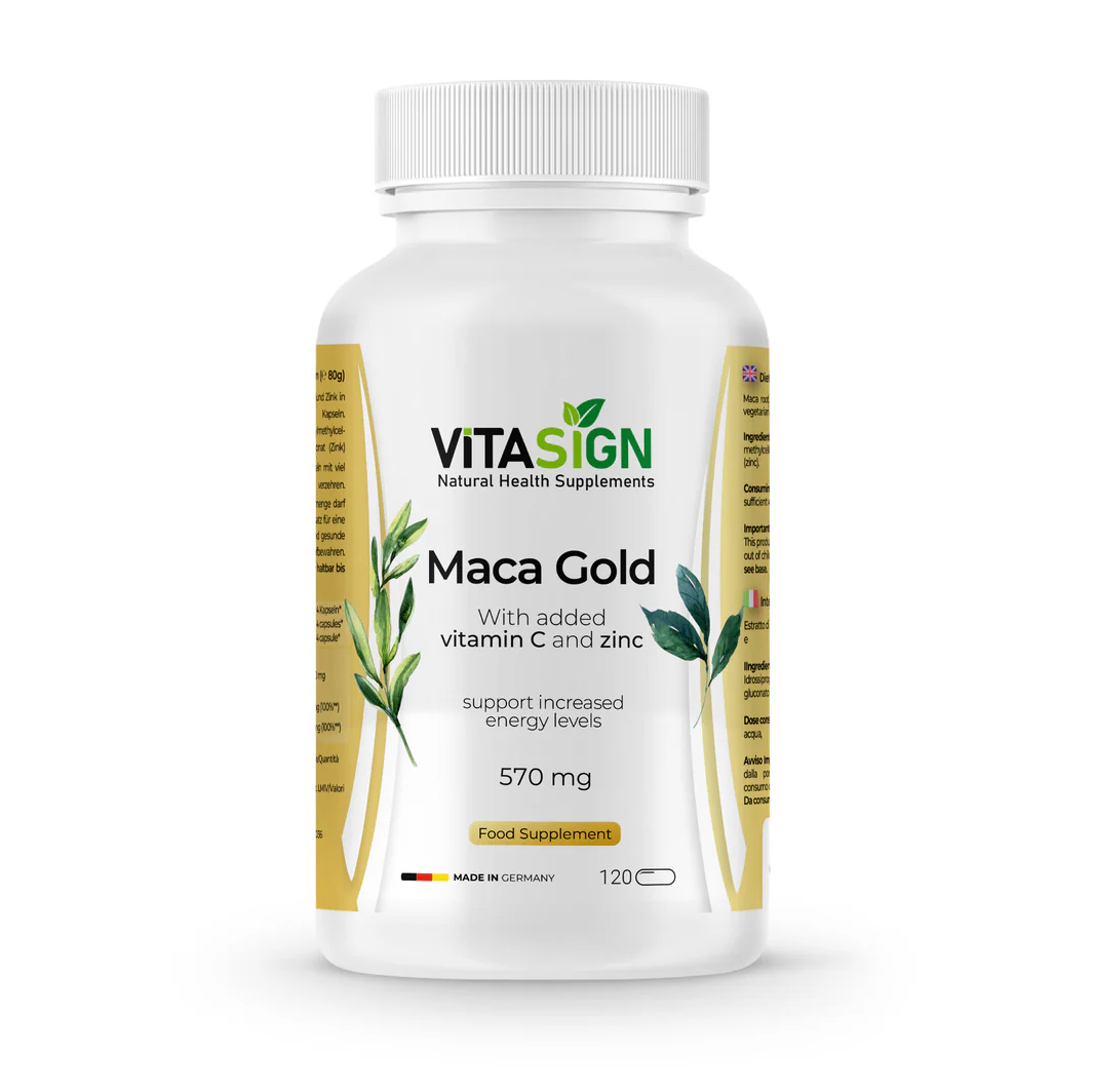 ViTASIGN Maca Gold 570mg, 120 Vegan Capsules – With Vitamin C & Zinc ...