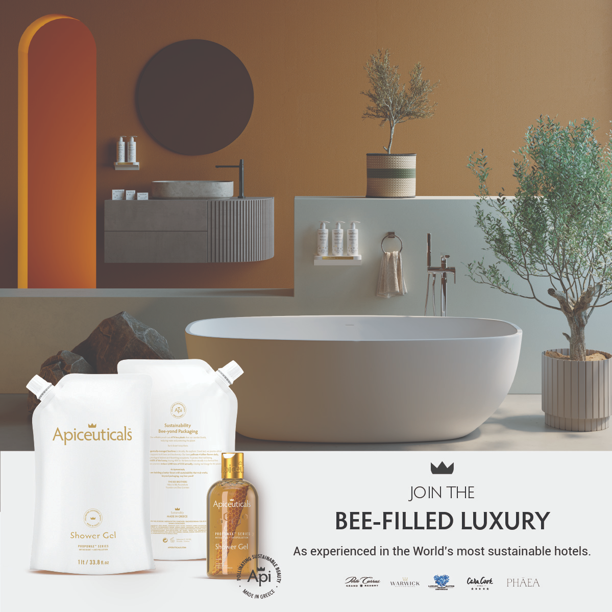 Apiceuticals Triple Base | Luxury Hotel Amenities Holder for 5-Star Pr ...