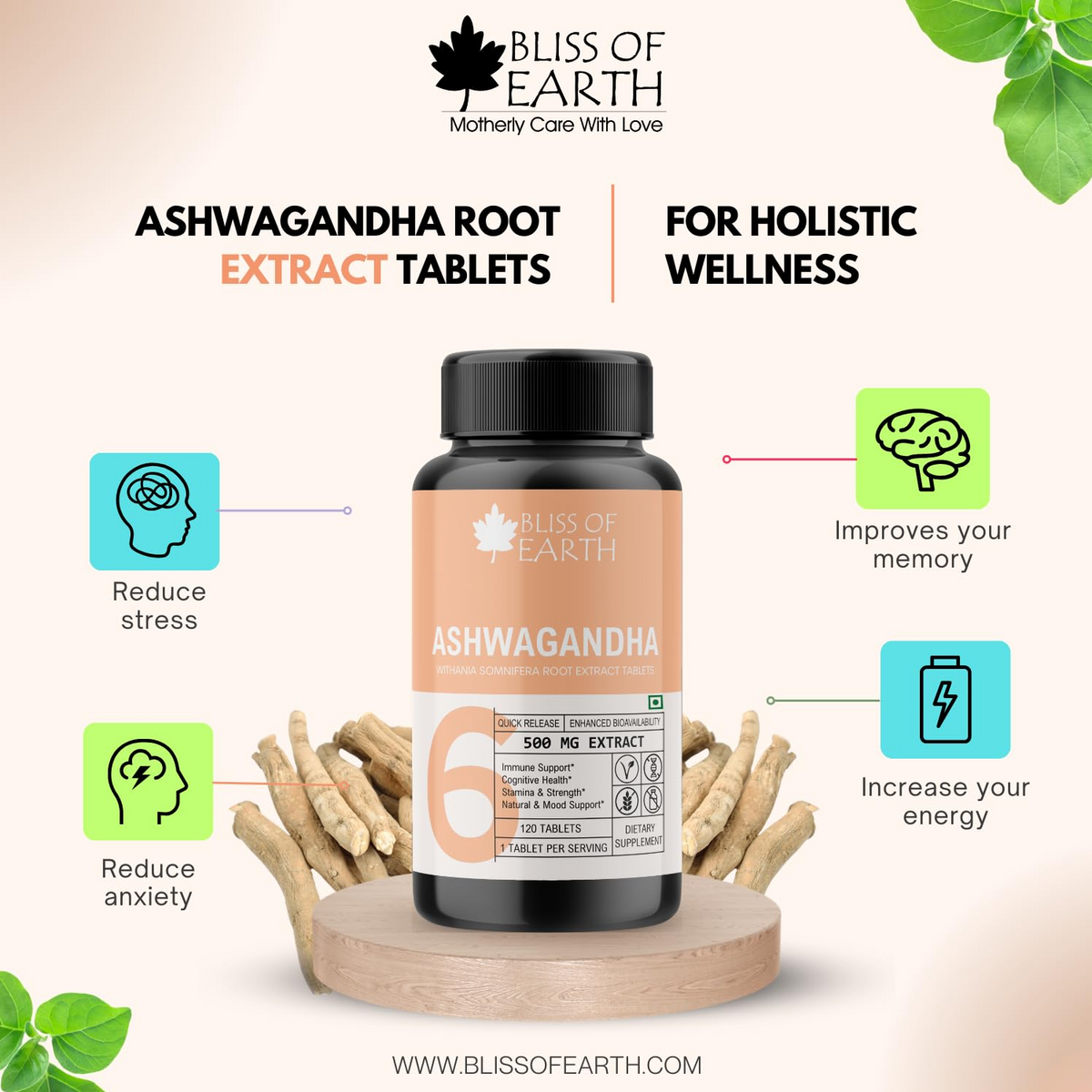 Bliss of Earth High Potency Ashwagandha Root Extract 120 Tablets 500mg ...