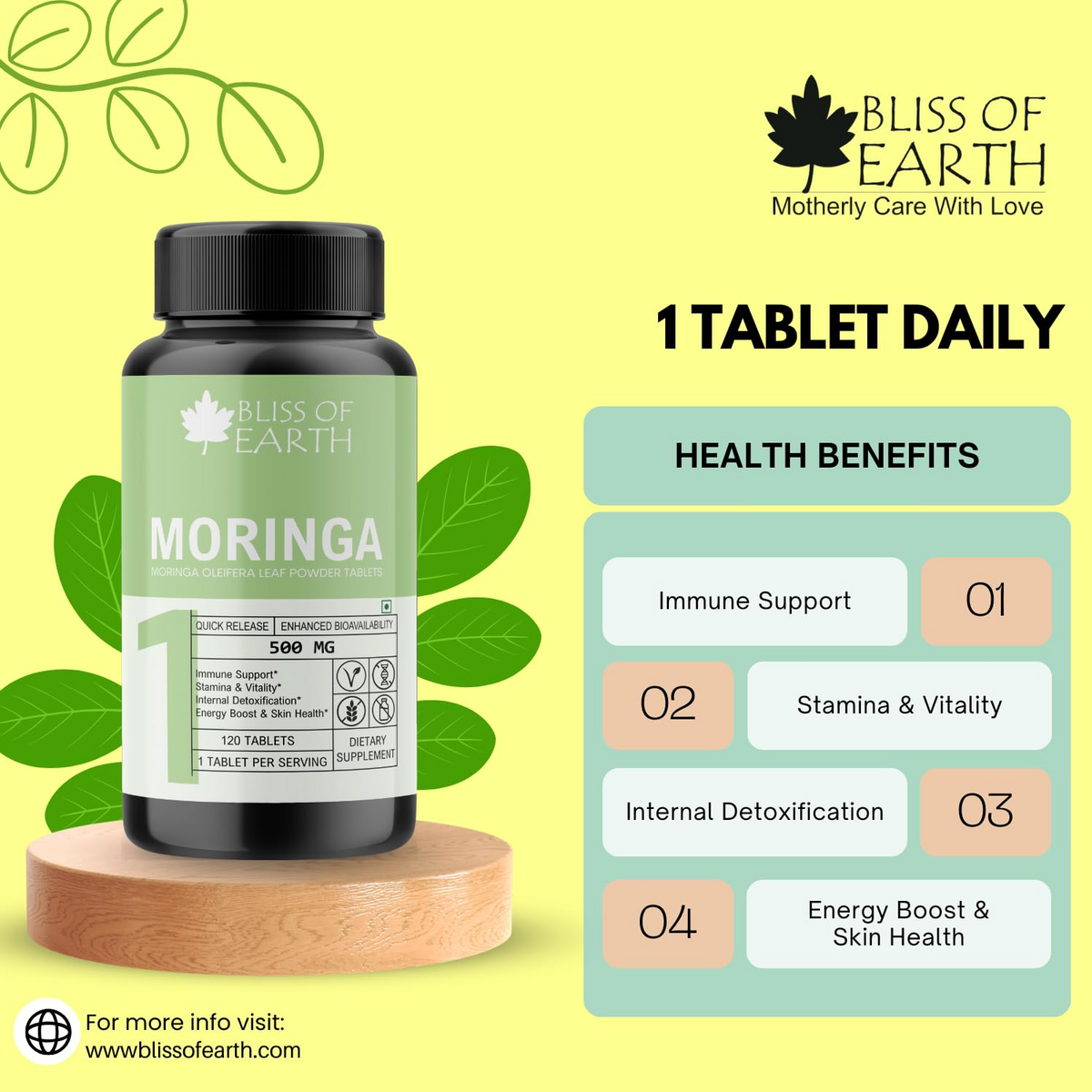 Bliss of Earth High Purity Moringa Oleifera Tablets 120 Tablet ...